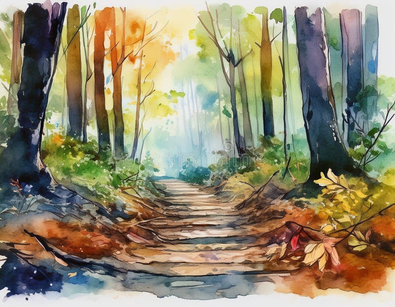 Abstract Path through the Woods Focus on Leaf and Bark Textures in an ...