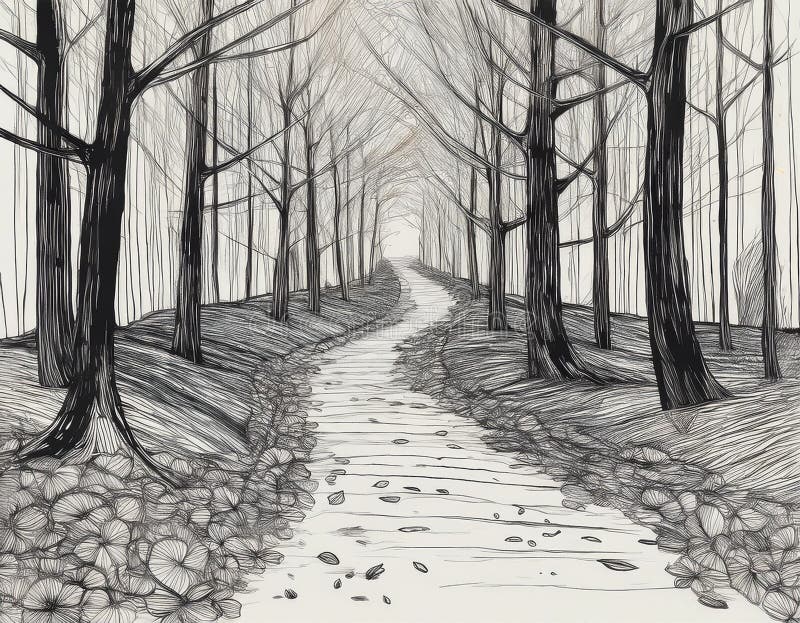 Abstract Path through the Woods Focus on Leaf and Bark Textures in an ...