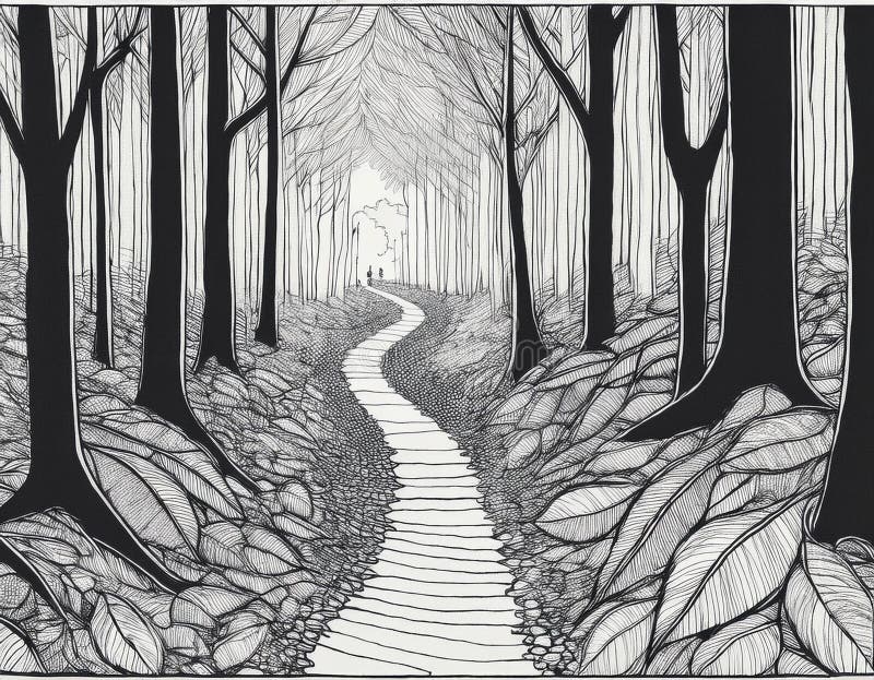 Abstract Path through the Woods Focus on Leaf and Bark Textures in an ...