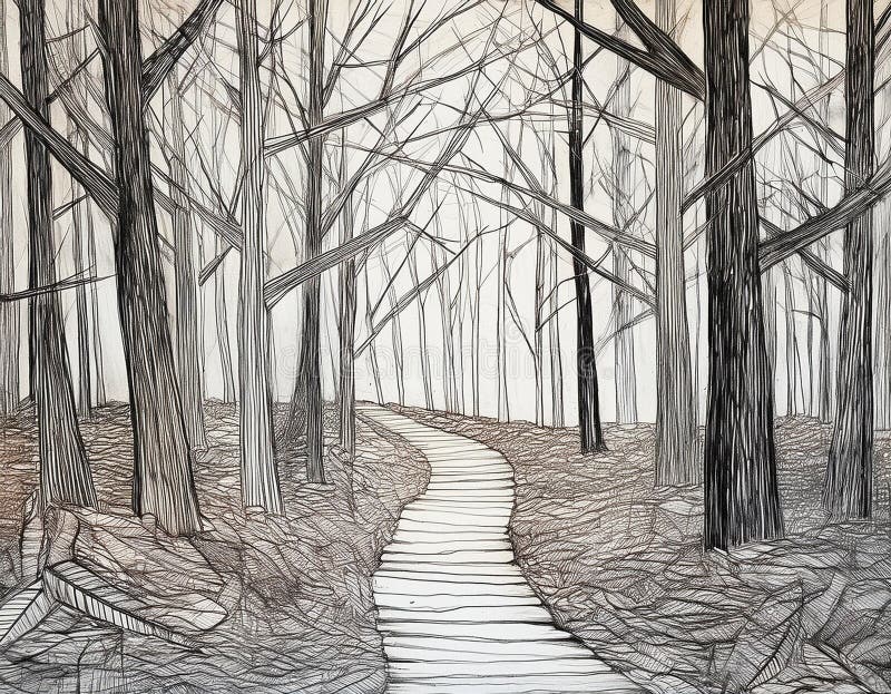 Abstract Path through the Woods Focus on Leaf and Bark Textures in an ...