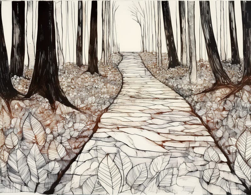 Abstract Path through the Woods Focus on Leaf and Bark Textures in an ...