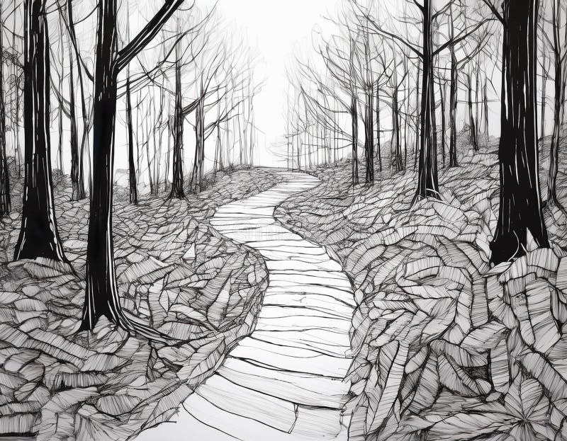 Abstract Path through the Woods Focus on Leaf and Bark Textures in an ...