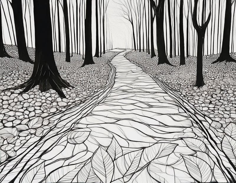 Abstract Path through the Woods Focus on Leaf and Bark Textures in an ...