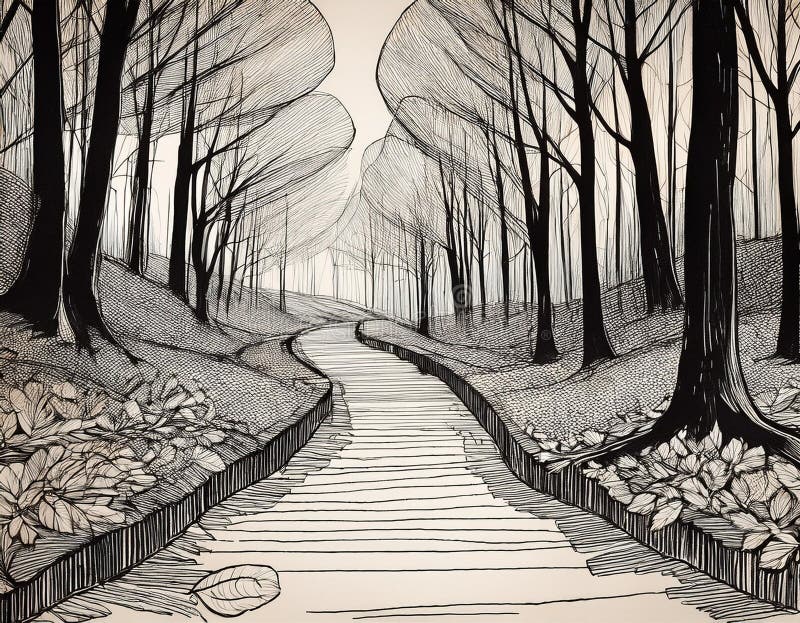 Abstract Path through the Woods Focus on Leaf and Bark Textures in an ...