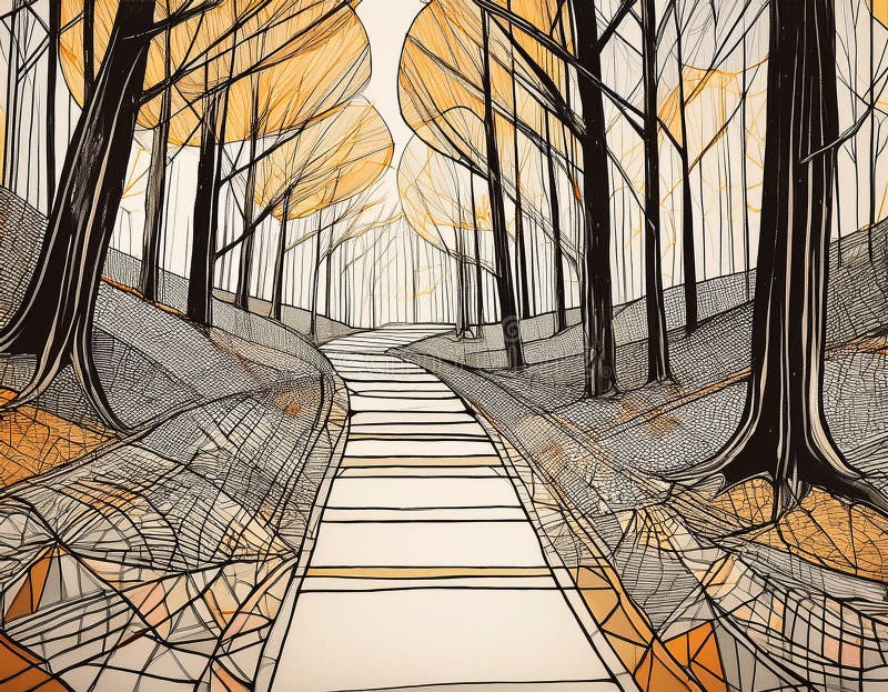 Abstract Path through the Woods Focus on Leaf and Bark Textures in an ...