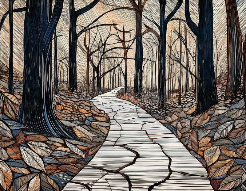 Abstract Path through the Woods Focus on Leaf and Bark Textures in an ...