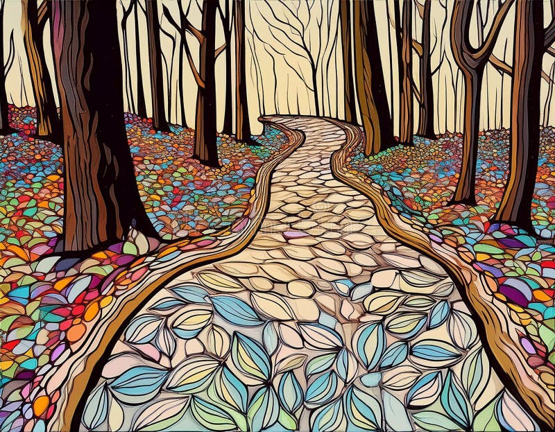 Abstract Path through the Woods Focus on Leaf and Bark Textures in an ...