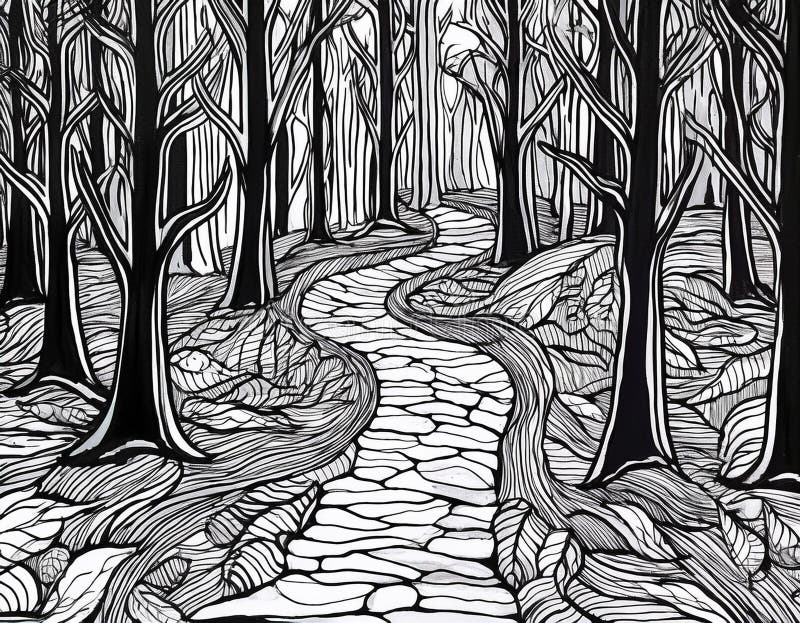 Abstract Path through the Woods Focus on Leaf and Bark Textures in an ...