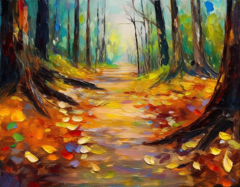 Abstract Path through the Woods Focus on Leaf and Bark Textures in an ...