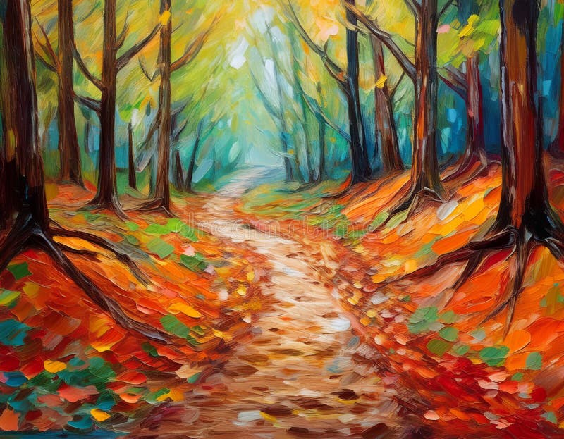 Abstract Path through the Woods Focus on Leaf and Bark Textures in an ...