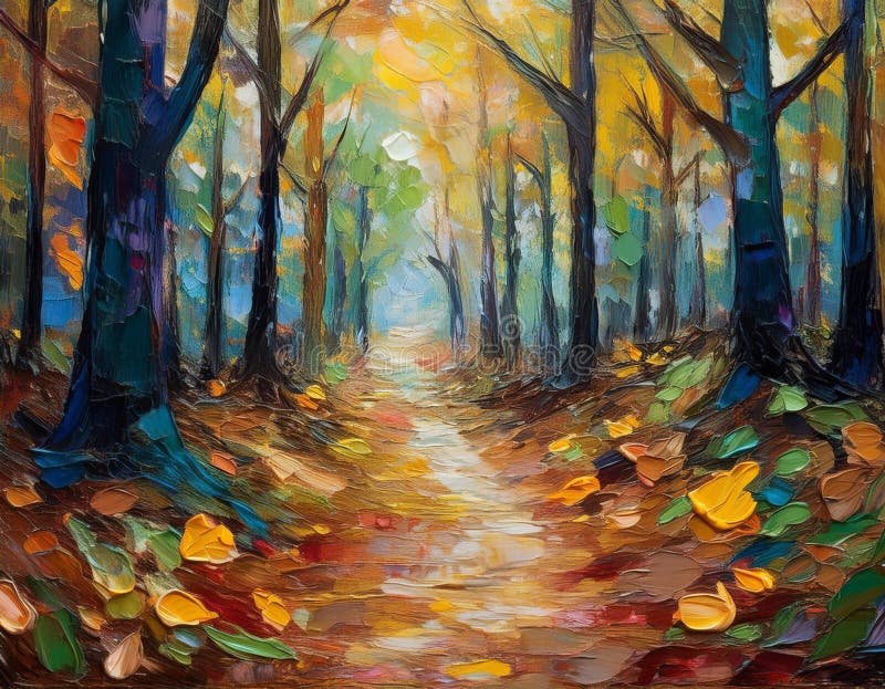 Abstract Path through the Woods Focus on Leaf and Bark Textures in an ...