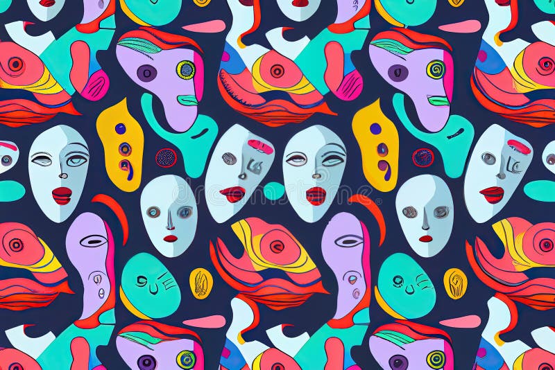 Abstract Pattern Background with Human Faces Stock Illustration ...