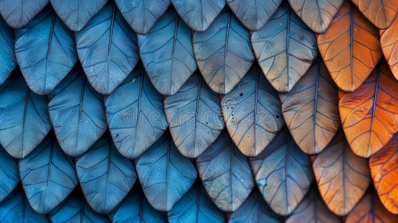 Abstract Pattern of Blue and Orange Scales, Resembling Dragon Scales or ...