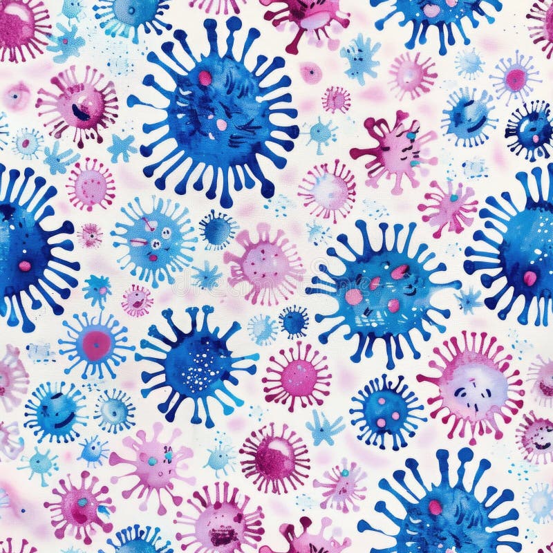 Abstract Pattern of Blue and Pink Germs on a White Background. Suitable ...