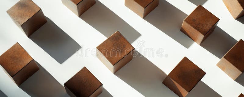 Abstract Pattern with Brown Cubes Casting Shadows on White Background ...