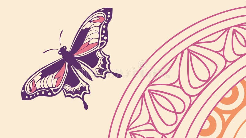 Abstract Pattern with a Butterfly and Curved, Decorative Lines Vector ...