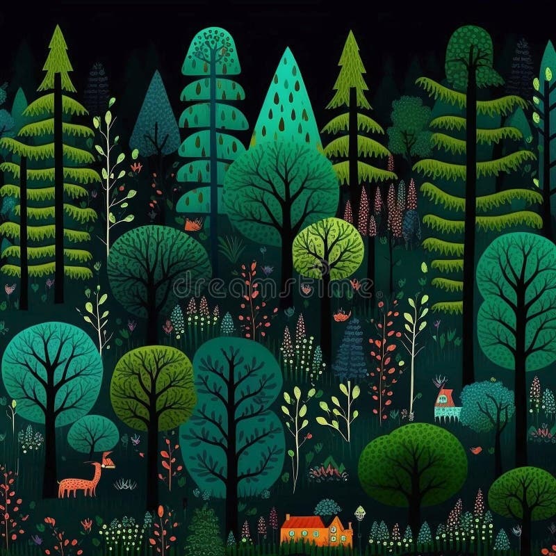 An Abstract Pattern of Cartoon Forest. Illustration Stock Illustration ...