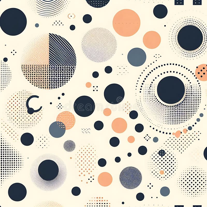 Abstract Pattern of Circles in Various Sizes with Dots on a Beige Background Creating a ...