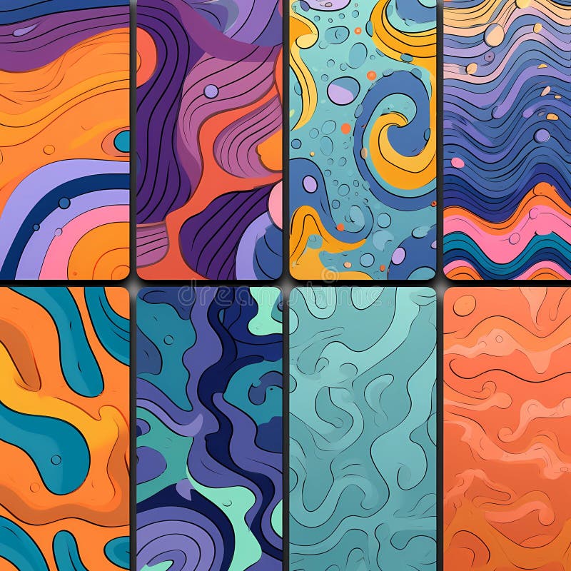 Abstract Pattern Collection in 8 Images. AI-generated. Stock ...