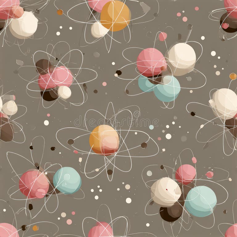 Abstract Pattern with Colorful Atoms and Molecules on a Gray Background ...