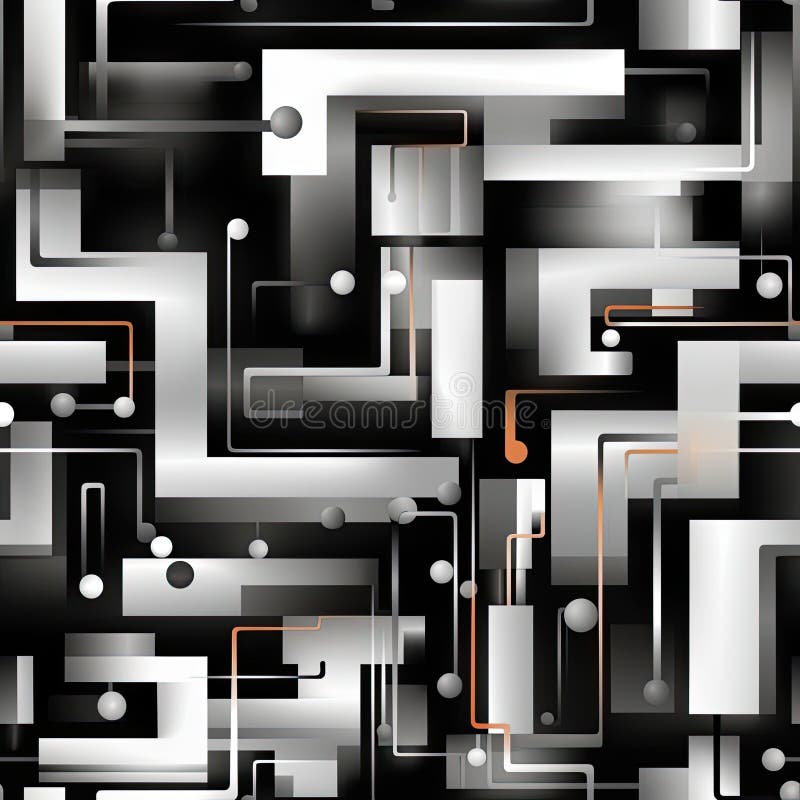 Abstract Pattern of Copper Pipes and Wires in Black and White (tiled ...