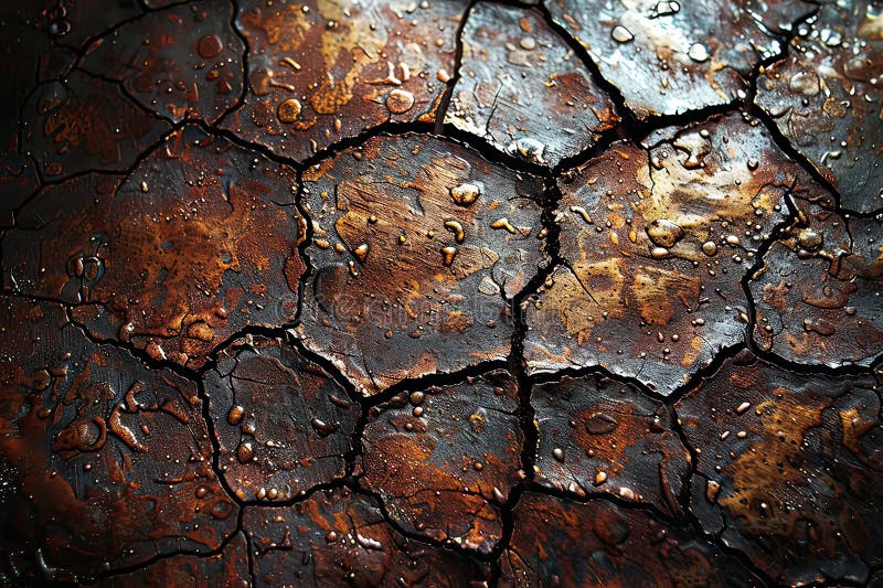 Abstract Pattern of Cracked Copper Surface with Water Droplets ...