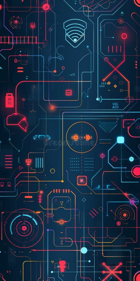 Abstract Pattern with Cybersecurity Symbols. Stock Illustration ...