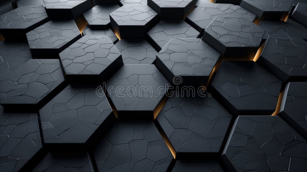 Abstract Pattern of Dark Grey Hexagonal Tiles with Glowing Edges Stock ...