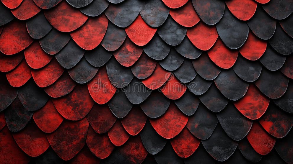 Abstract Pattern of Dragon Scales or Exotic Snake. Black and Red Scales ...
