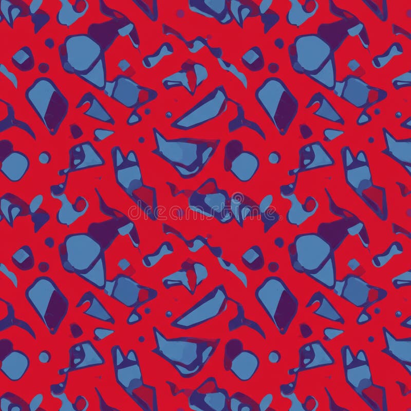 Abstract Pattern Featuring Irregular Blue Shapes on a Bold Red ...