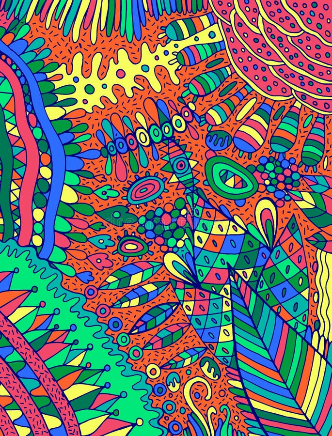 Abstract Pattern with Floral Cartoon Background. Colorful Doodle ...