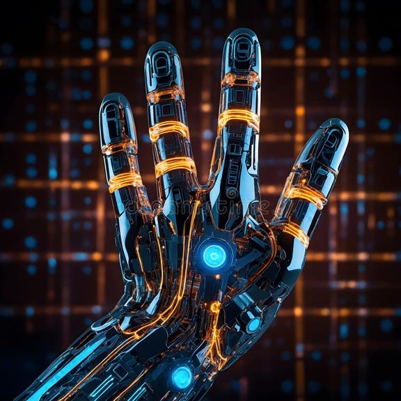 Abstract Pattern of Glowing Robotic Hands, Digital Grids, and ...