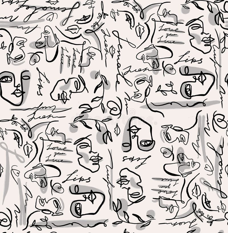 Abstract Pattern with Humans Faces.Vector Illustration in Vintage Style ...