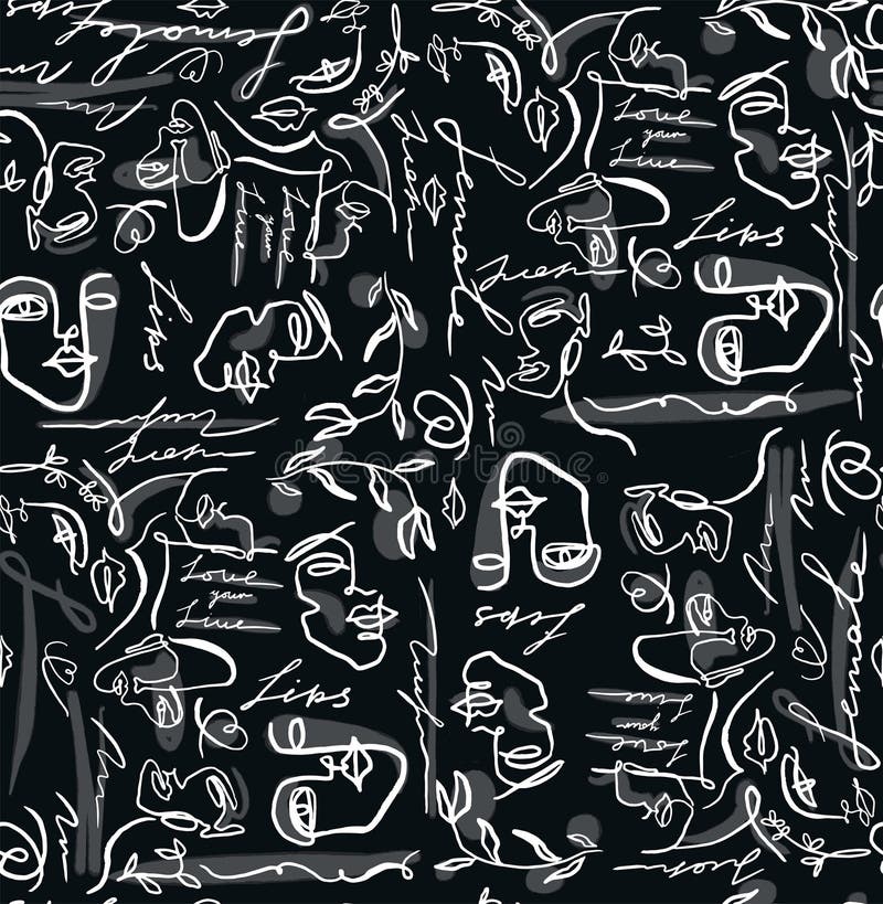 Abstract Pattern with Humans Faces.Vector Illustration in Vintage Style ...