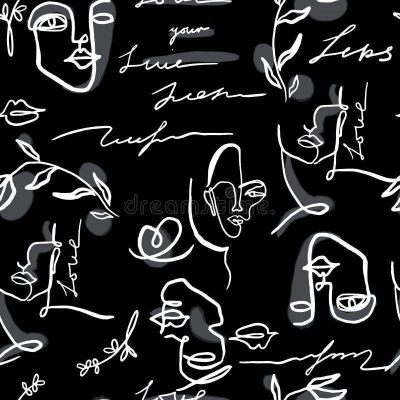 Abstract Pattern with Humans Faces.Vector Illustration in Vintage Style ...