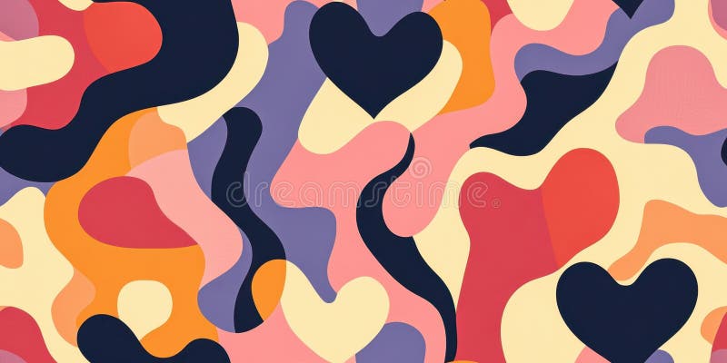 Abstract Pattern of Interlocking Colorful Shapes and Hearts Stock ...