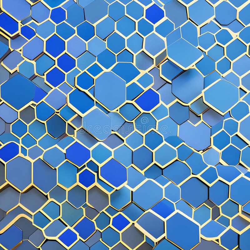 An Abstract Pattern of Interlocking Hexagons in Shades of Blue and ...