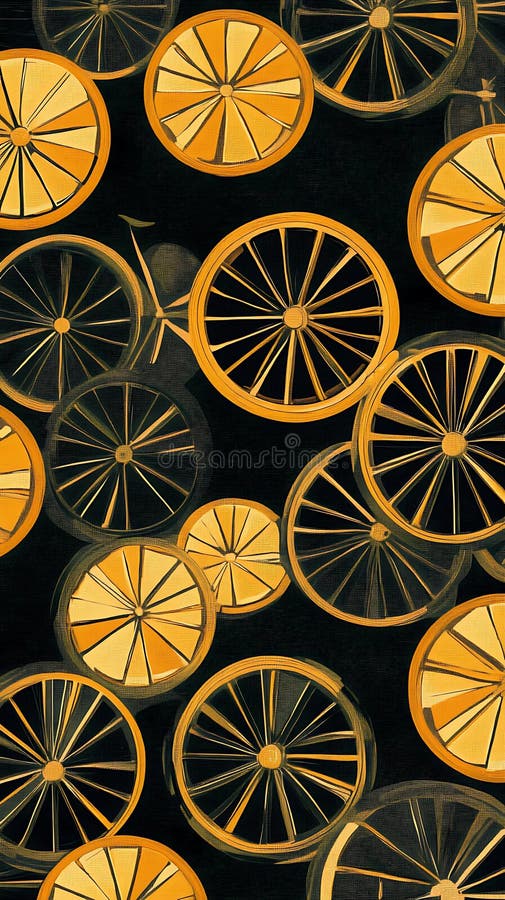 Abstract Pattern of Interlocking Wheels in Yellow and Black Stock ...