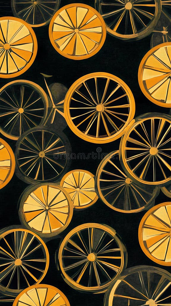 Abstract Pattern of Interlocking Wheels in Yellow and Black Stock ...