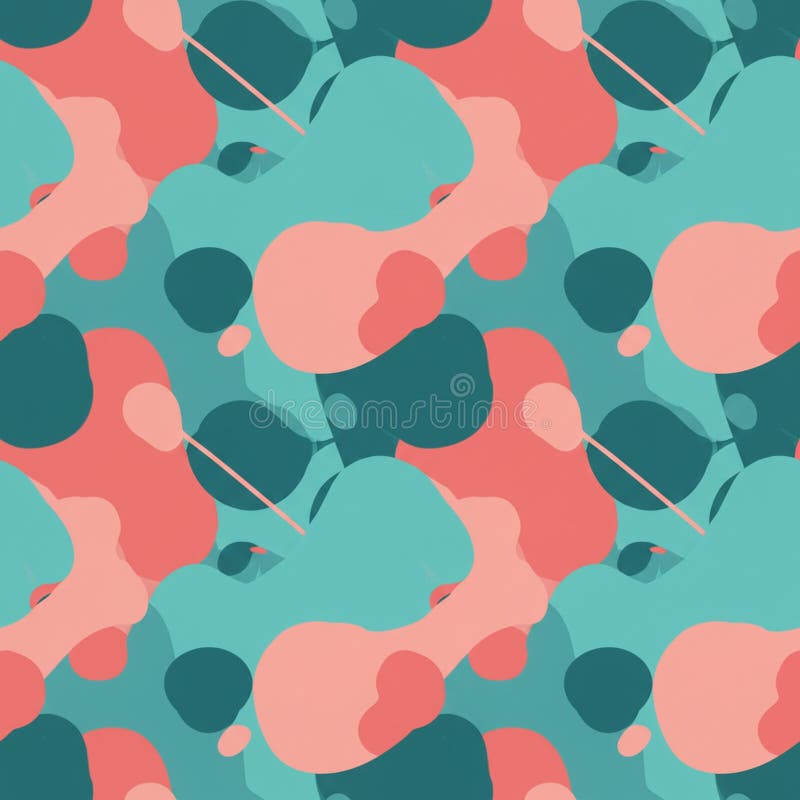 Abstract Pattern with Irregular, Overlapping Shapes in Teal, Coral, and ...