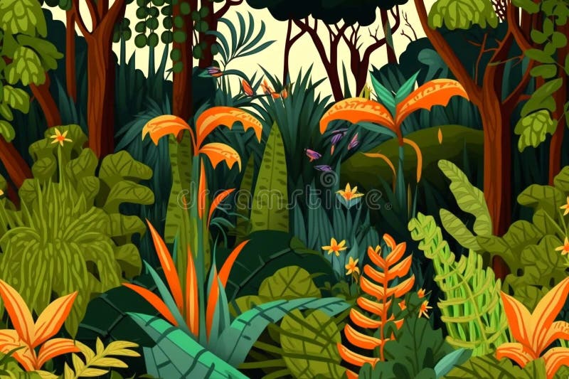 Abstract Pattern with Jungle, Plants and Trees. Stock Illustration ...