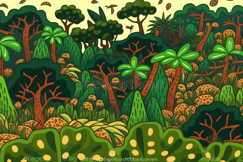 Abstract Pattern with Jungle, Plants and Trees. Stock Illustration ...