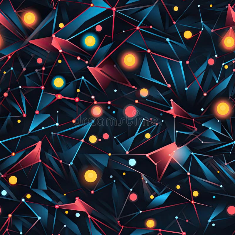 Abstract Pattern with Light and Star Objects in Dark Azure and Orange ...