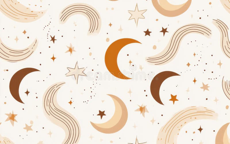 Abstract Pattern with Moons, Stars, and Arcs Stock Illustration ...
