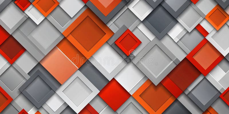 Abstract Pattern of Overlapping Angular Squares in Shades of Grey Red and Orange Generative AI ...
