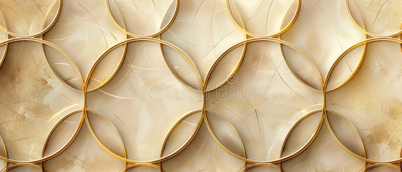 Abstract Pattern of Overlapping Circles and Squares in Beige and Gold ...
