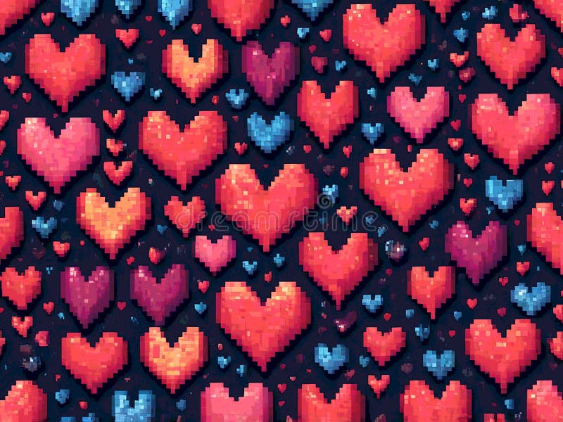 Abstract Pattern of Pixel Hearts. Video Games and Valentines Day Stock ...