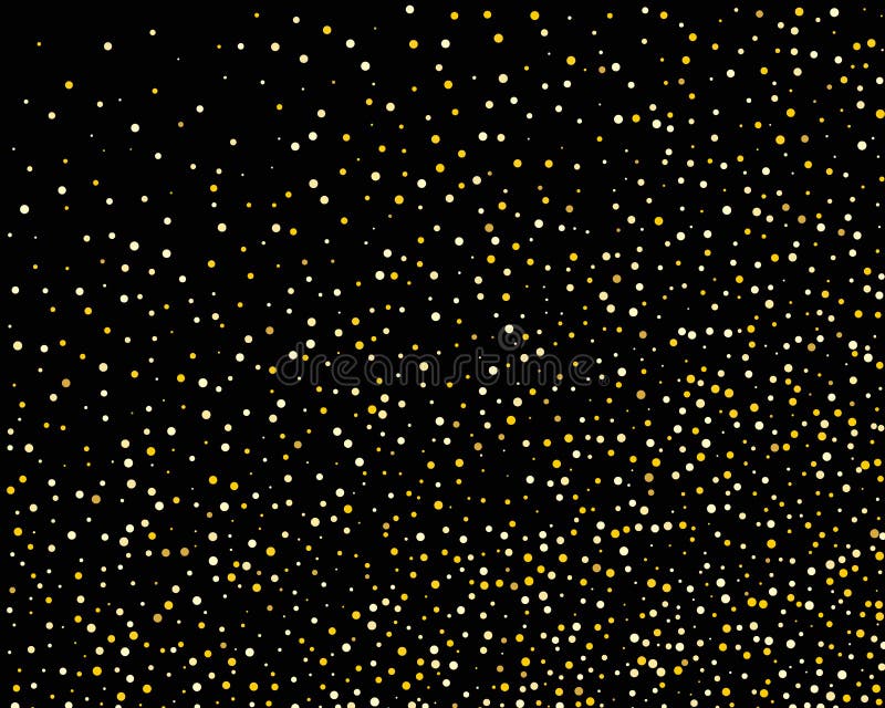 Abstract Pattern of Random Falling Gold Dots on Black Background ...