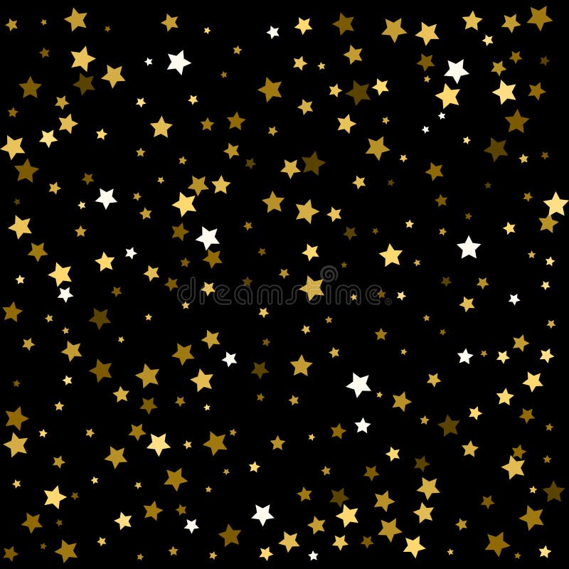 Abstract Pattern of Random Falling Gold Stars on Black Background ...