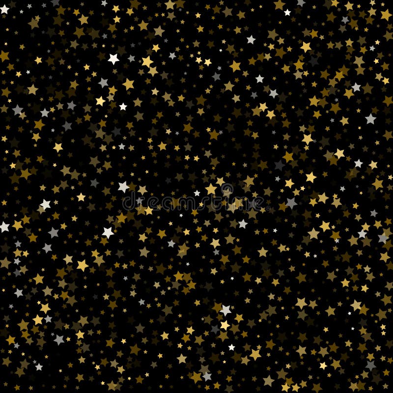 Abstract Pattern Of Random Falling Gold Stars On Black Background ...